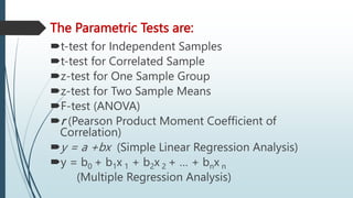 PARAMETRIC STATISTICS .pptx | Educational Assessment | Education