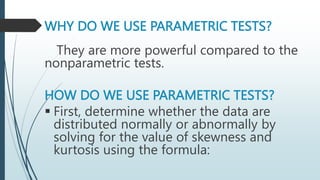 PARAMETRIC STATISTICS .pptx | Educational Assessment | Education