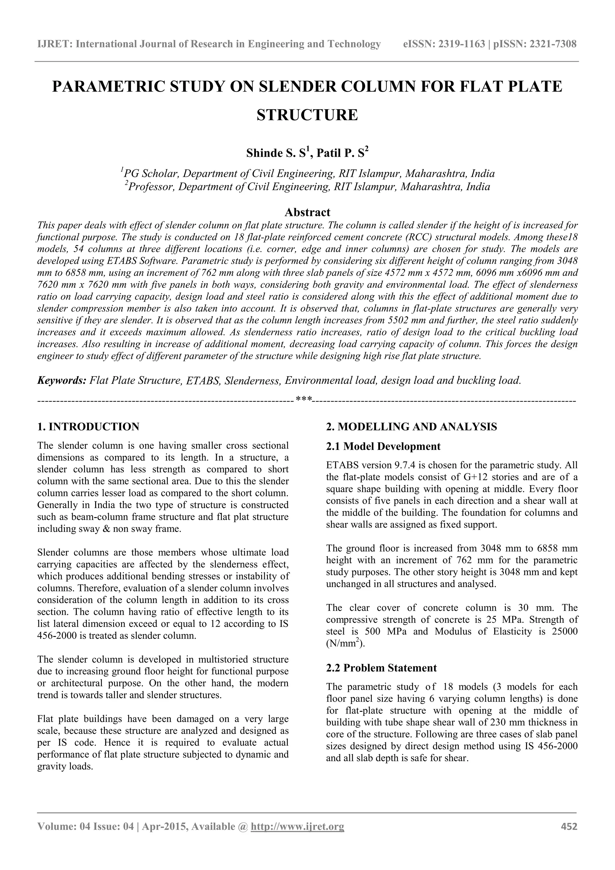 Parametric study on slender column for flat plate structure | PDF