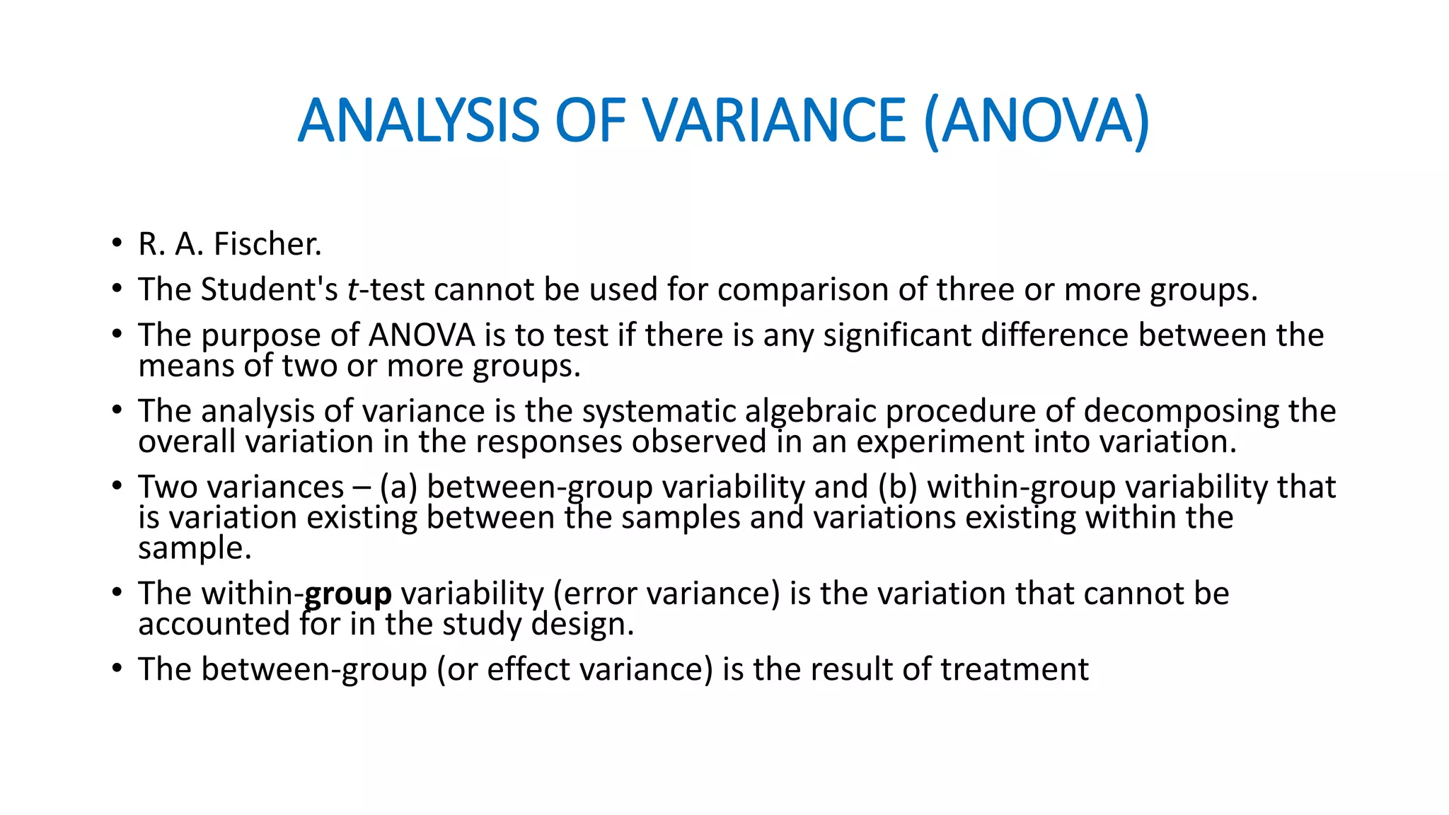 Parametric test - t Test, ANOVA, ANCOVA, MANOVA | PPTX
