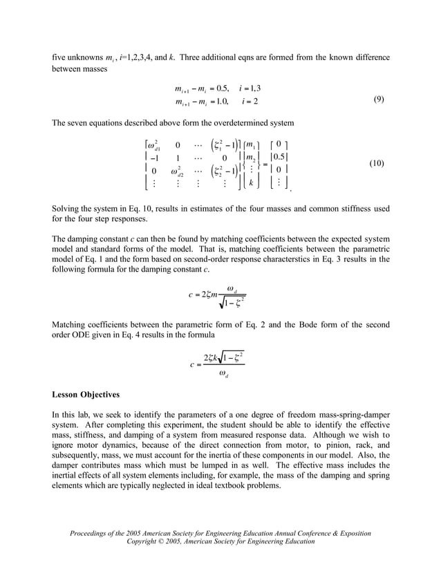 Parametric time domain system identification of a mass spring-damper | PDF | Physics | Science