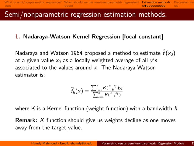 Parametric Versus Semi Nonparametric Parametric Regression Models Ppt