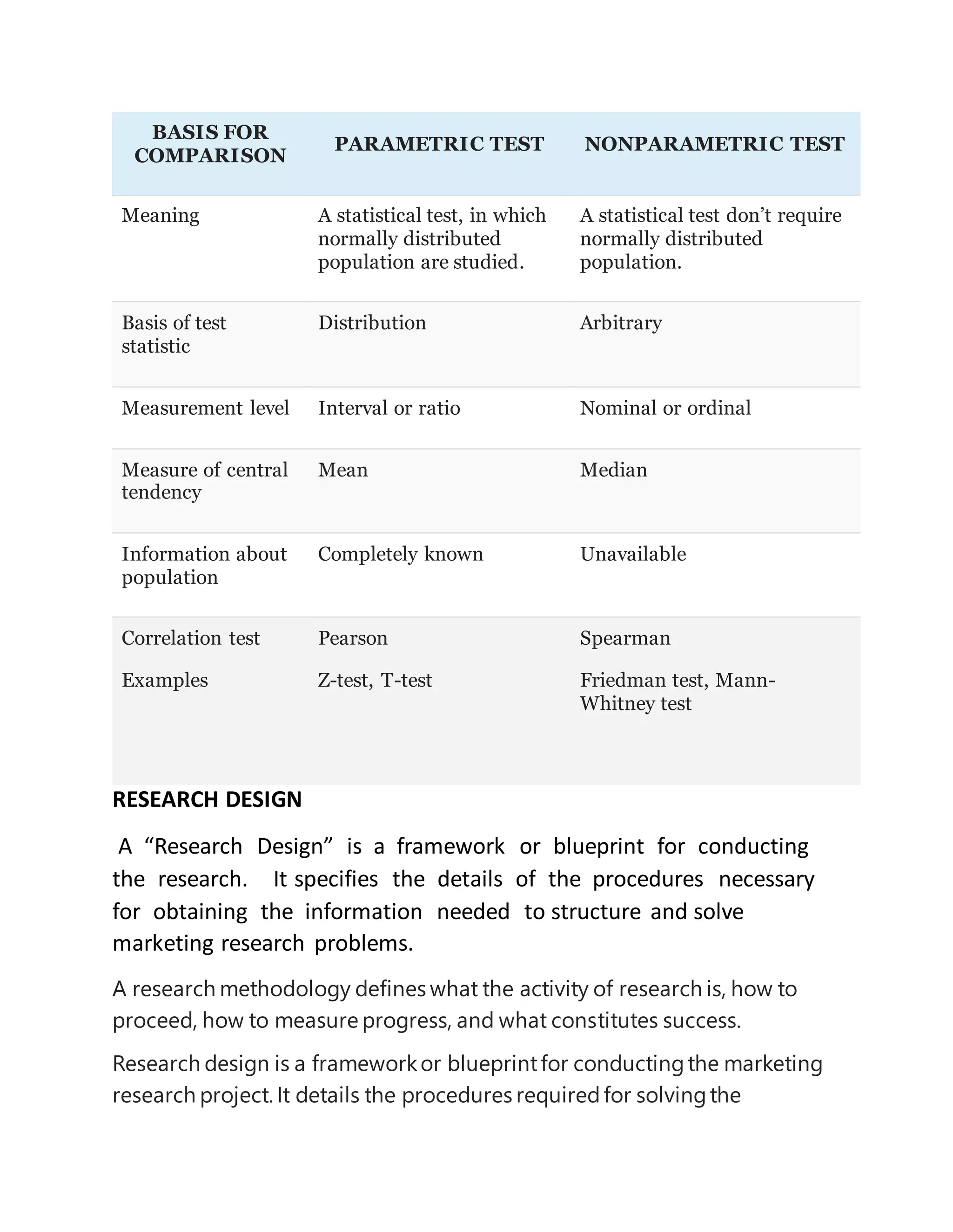 Parametric vs non parametric research | DOCX