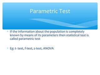 DIstinguish between Parametric vs nonparametric test | PPT | Science