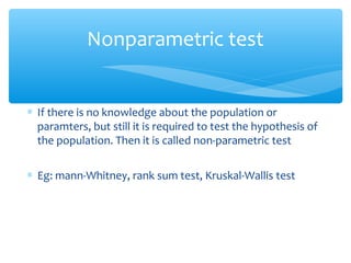 DIstinguish between Parametric vs nonparametric test | PPT | Science