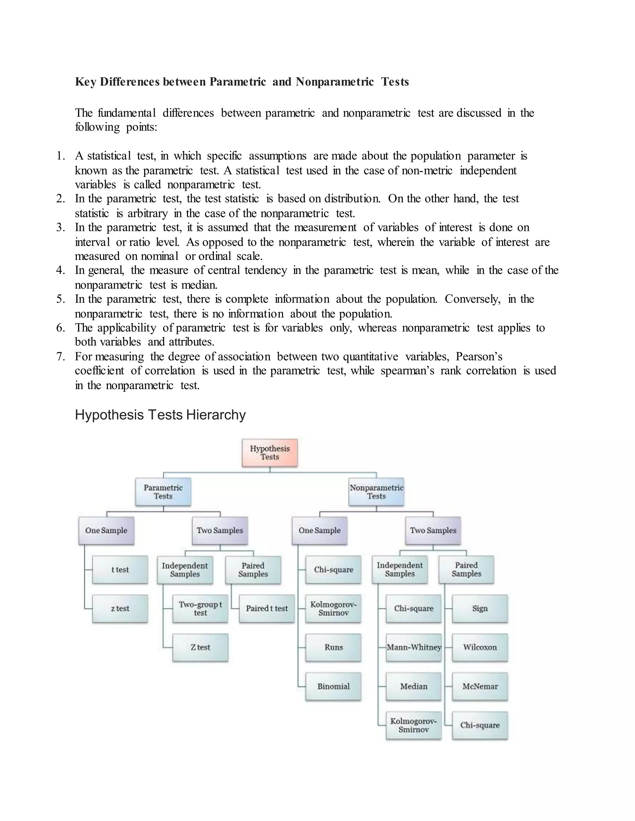 Parametric vs non parametric test | DOCX