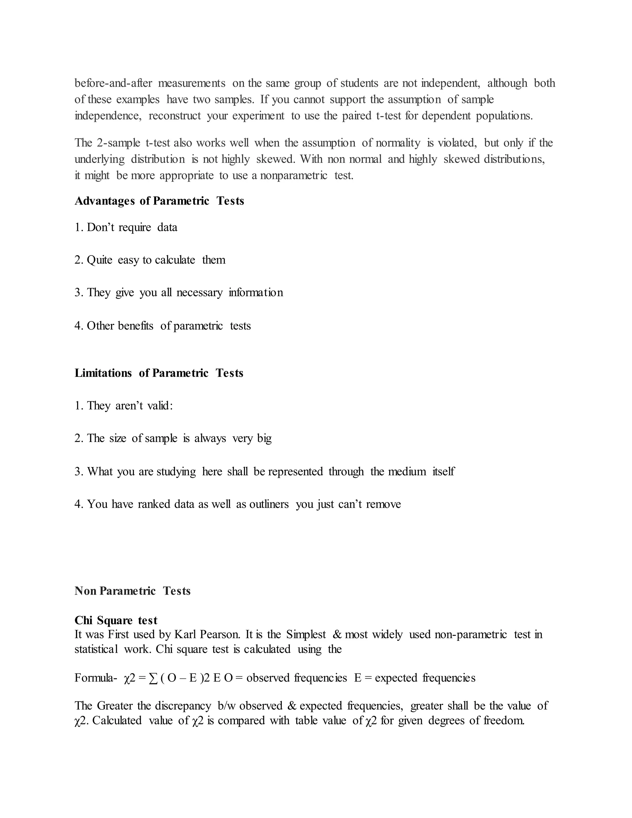 Parametric vs non parametric test | DOCX