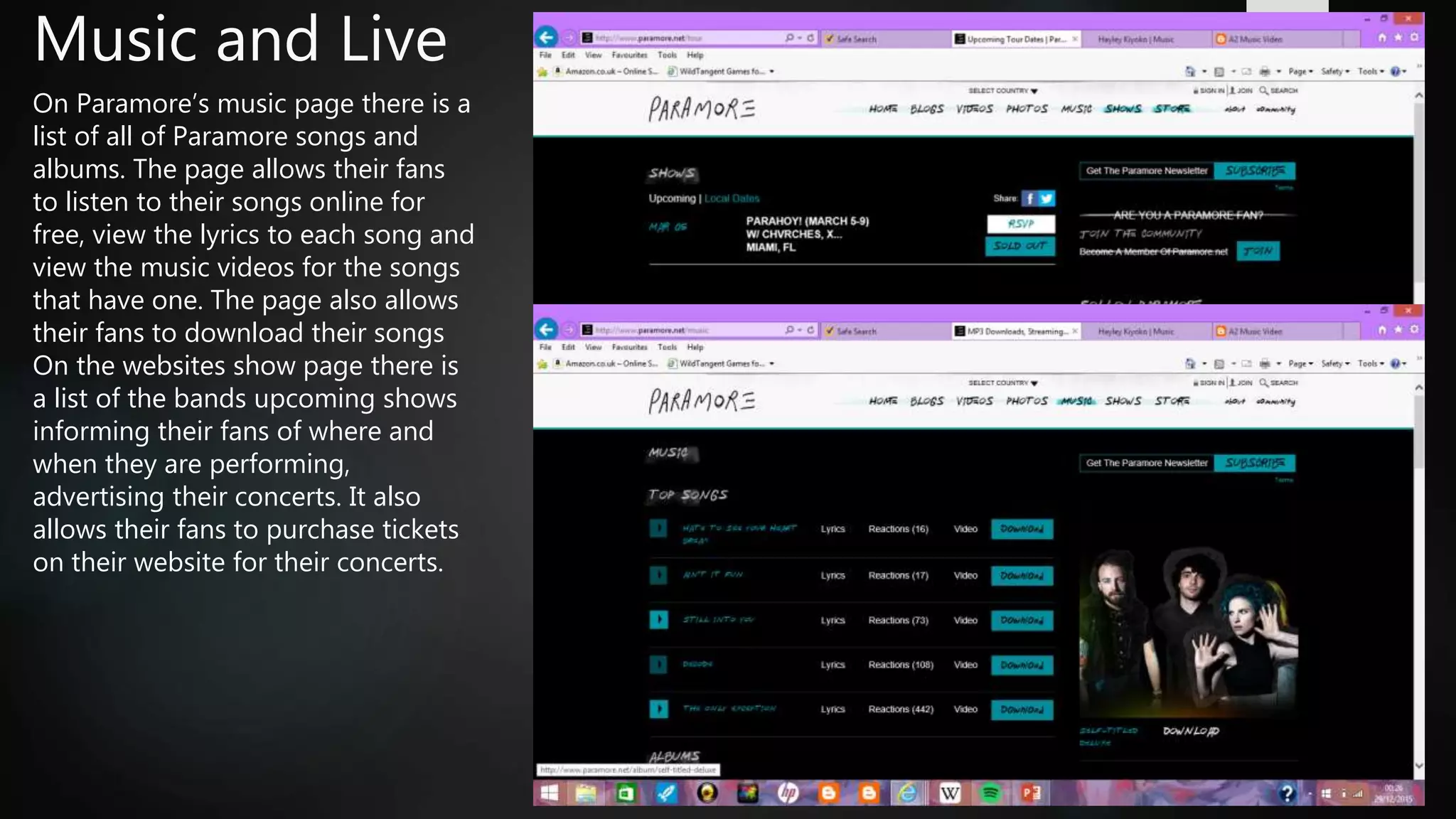 Paramore website research | PPT