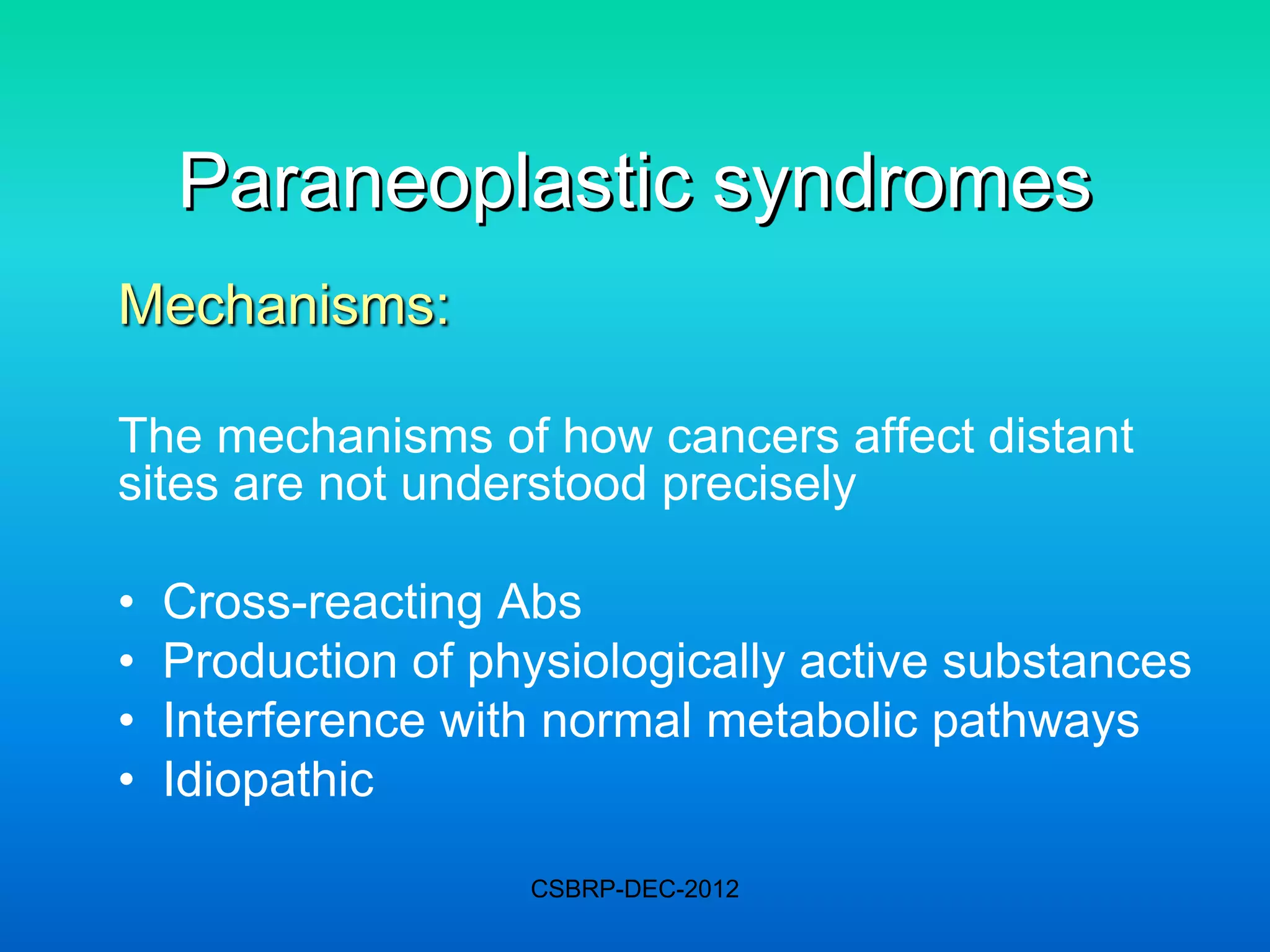 Paraneoplastic syndromes | PDF