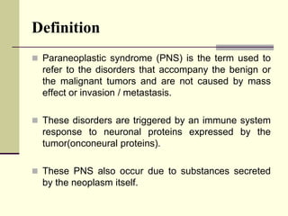 Paraneoplastic syndromes CNS manifestations | PPT