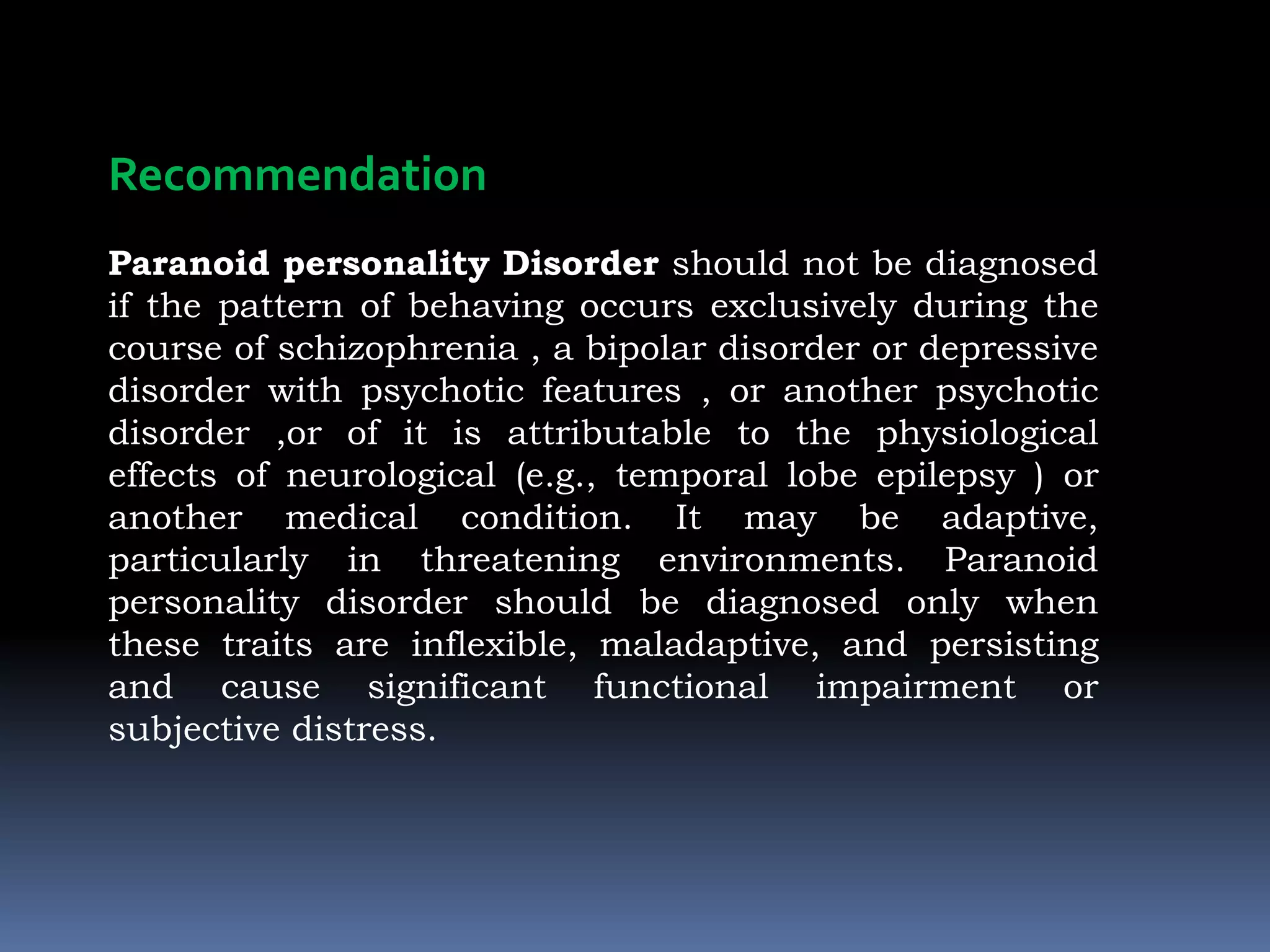 Paranoid personality disorder 2018 | PPTX