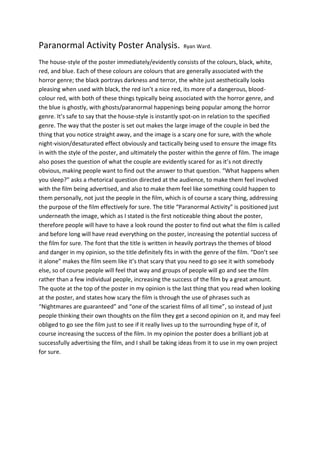 Paranormal Activity Poster Analysis. | DOCX