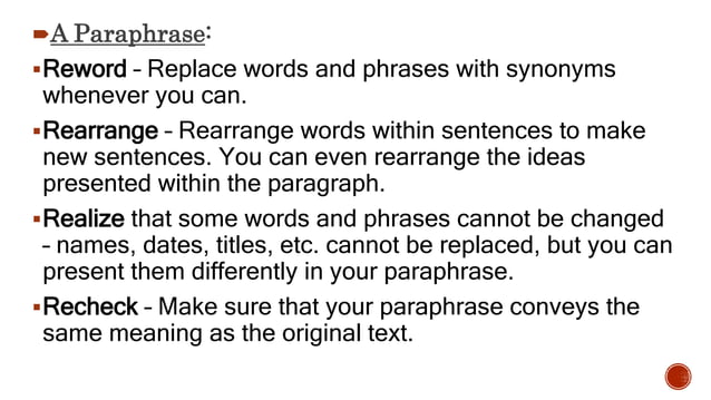 paraphrasing technique in English 9 .ppt | Injuries | Diseases and ...