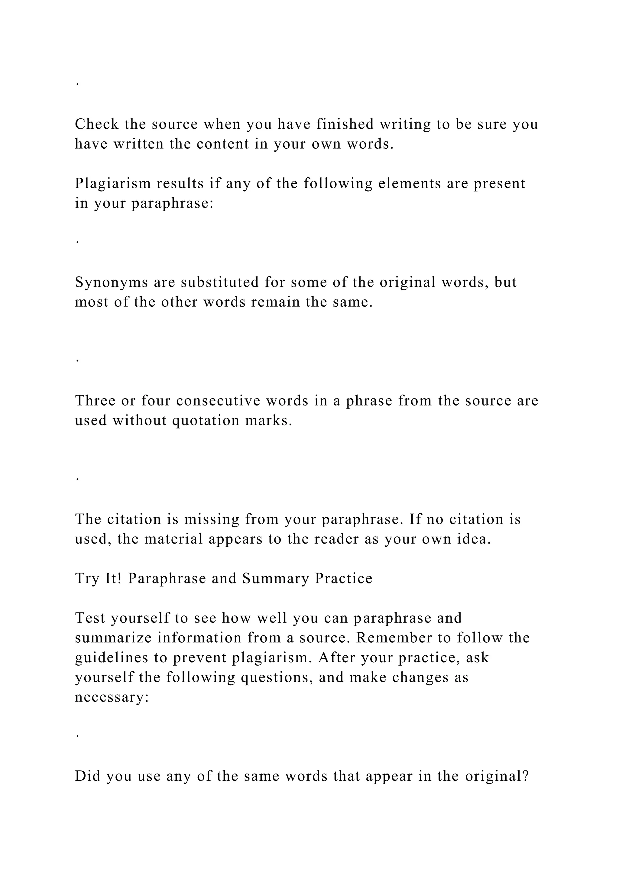 Paraphrase and Summary PracticeA paraphrase represents a restate.docx