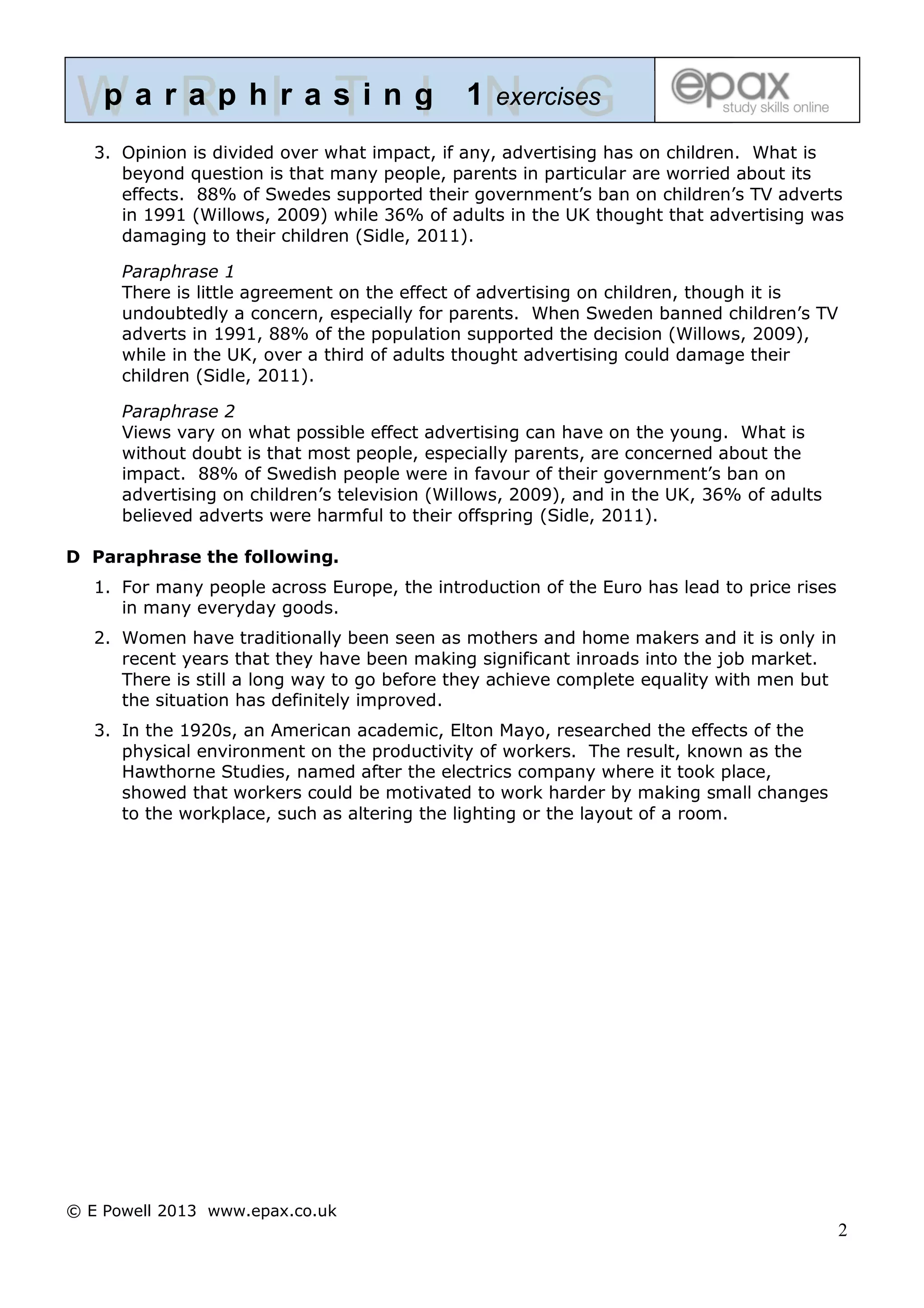 Paraphrase exercise | PDF