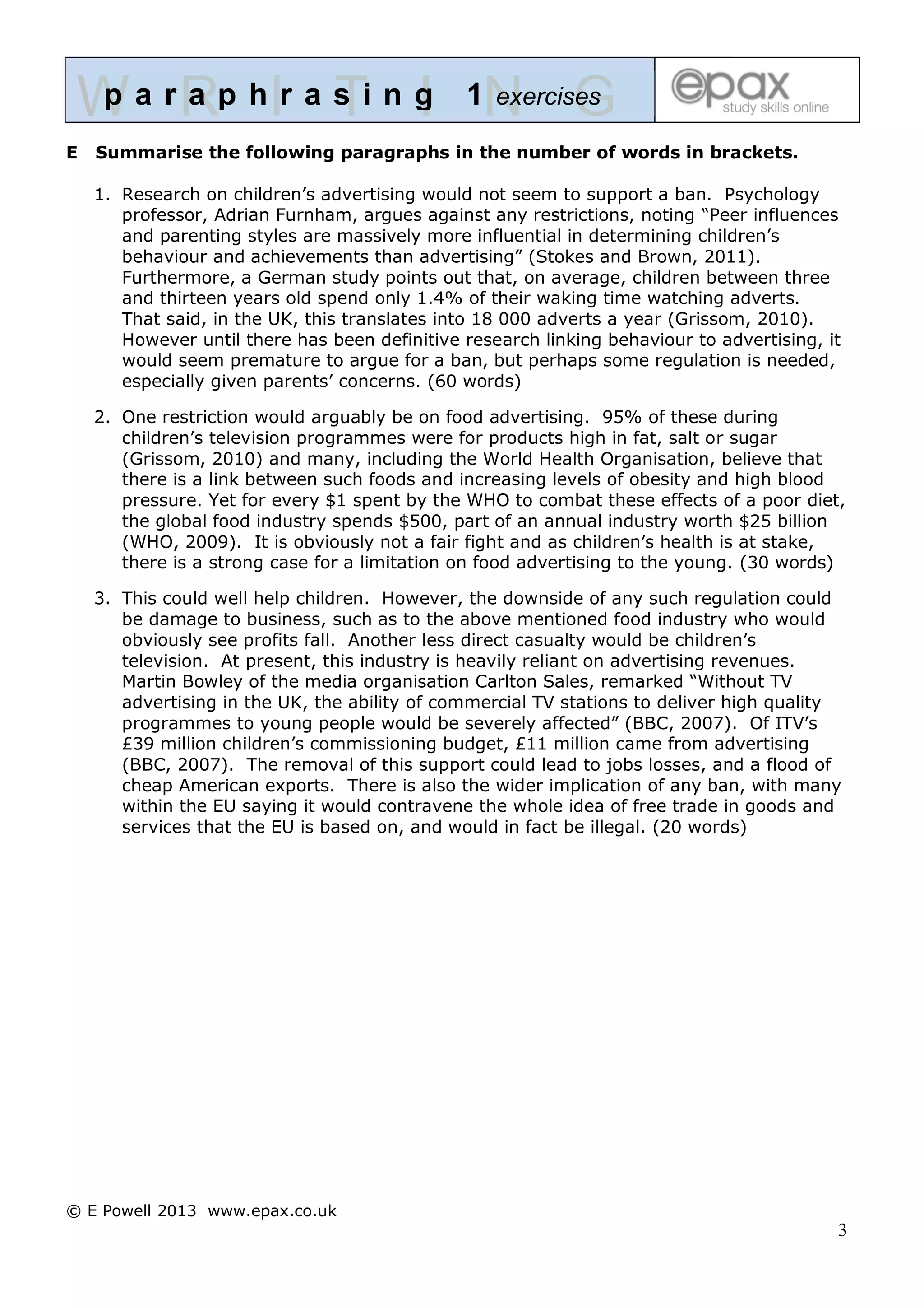 Paraphrase exercise | PDF