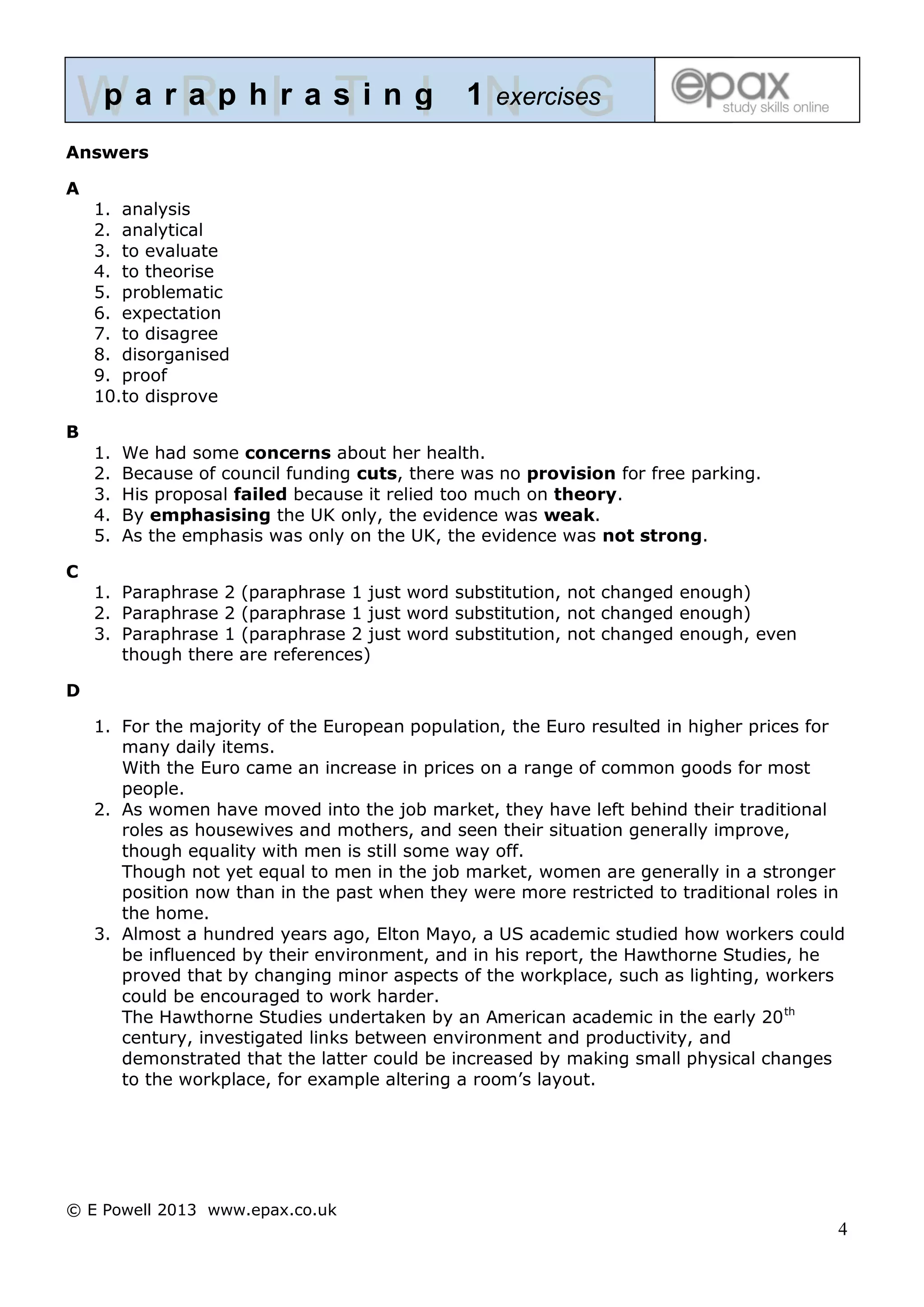Paraphrase exercise | PDF