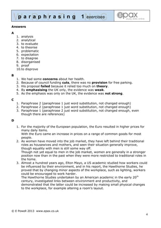 Paraphrase exercise | PDF