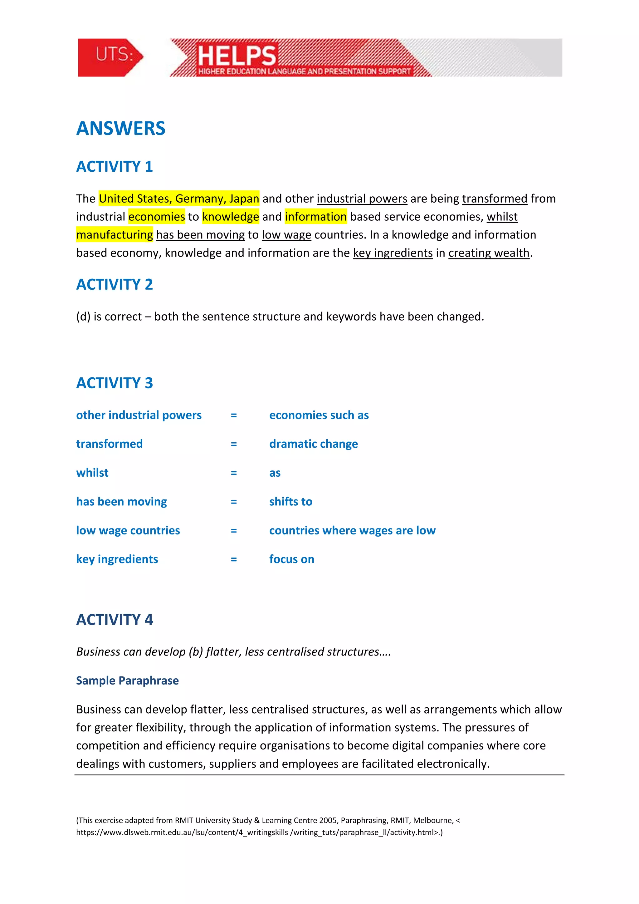Paraphrase exercise 2 | PDF