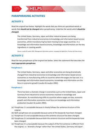 Paraphrase exercise 2 | PDF