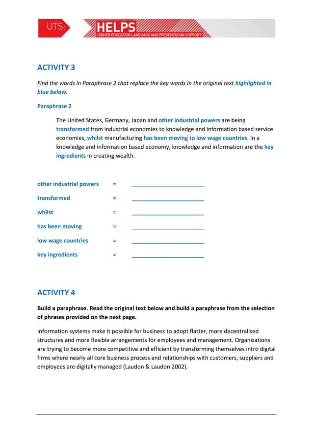 Paraphrase exercise 2 | PDF