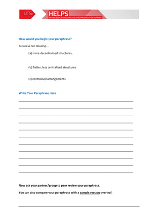 Paraphrase exercise 2 | PDF