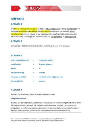 Paraphrase exercise 2 | PDF