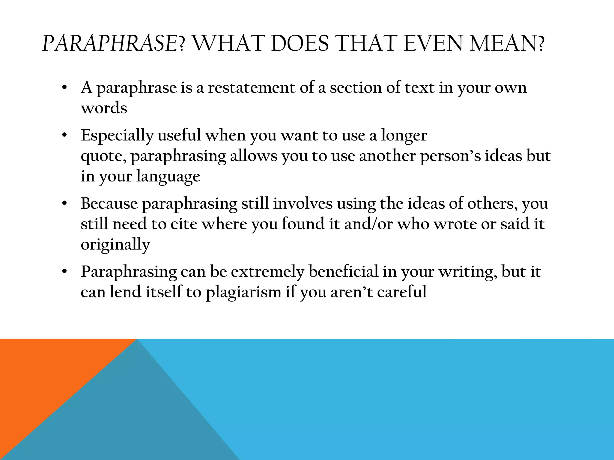 Paraphrase perfection | PPTX | Resume Writing and Advice | Job Search