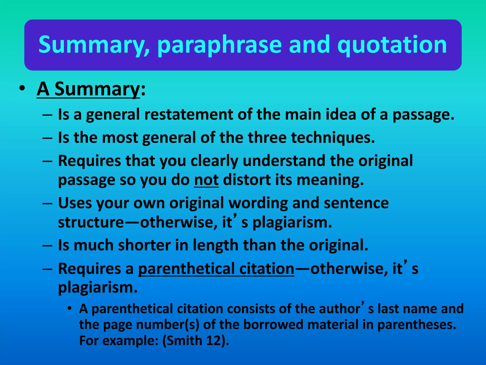 Paraphrase and Quotation | PPT