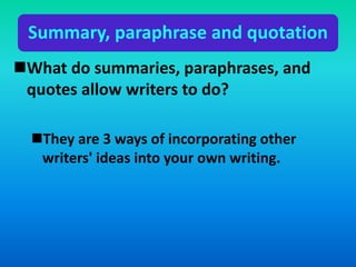 Paraphrase and Quotation | PPT