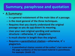 Paraphrase and Quotation | PPT