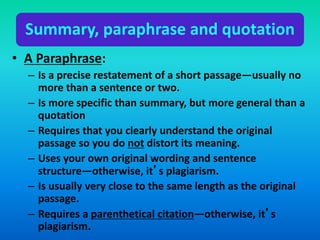 Paraphrase and Quotation | PPTX