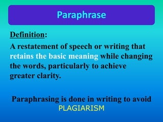 Paraphrase and Quotation | PPT