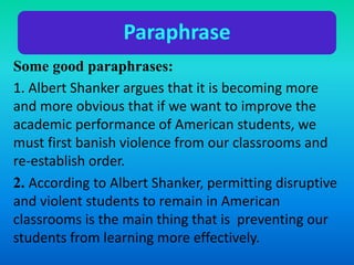 Paraphrase and Quotation | PPTX