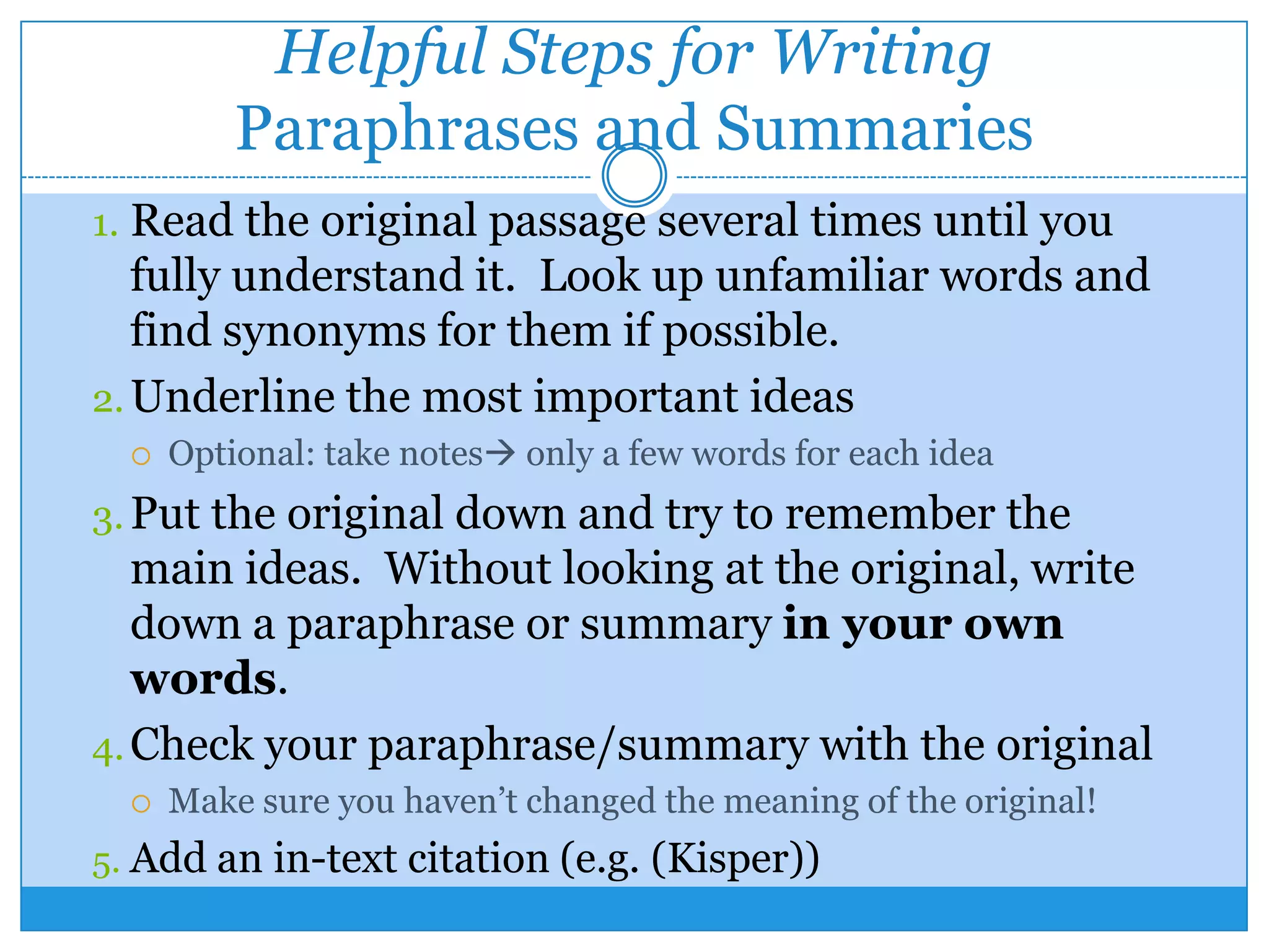 Writing Paraphrases and Summaries | PPTX