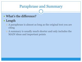 Writing Paraphrases and Summaries | PPTX