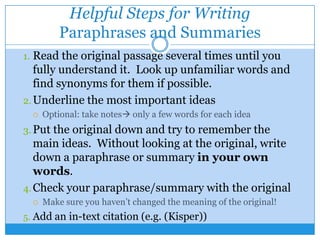 Writing Paraphrases and Summaries | PPTX