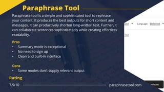 paraphrase tools reviews | PDF