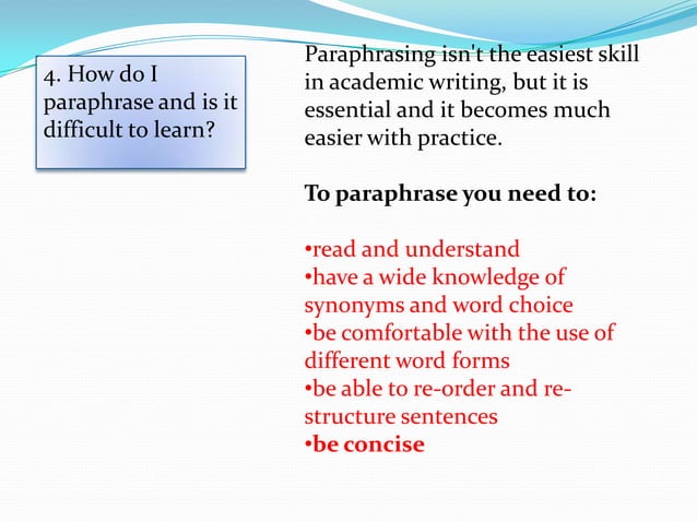 Paraphrasing | PPTX | Homework and Study | Education
