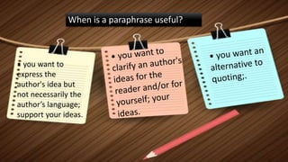 Paraphrasing, Quoting and Summarizing | PPTX