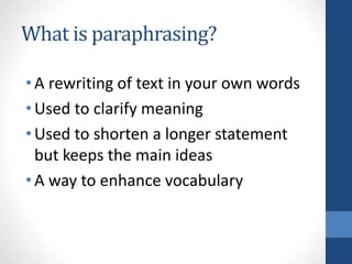 Paraphrasing | PPT