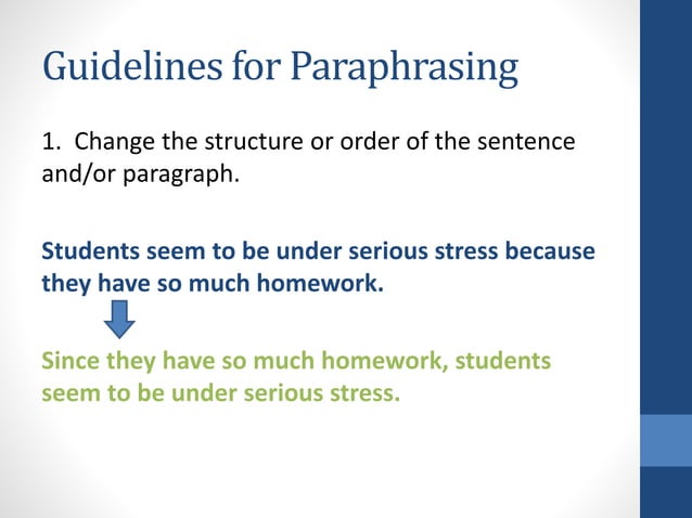 Paraphrasing | PPTX | Homework and Study | Education
