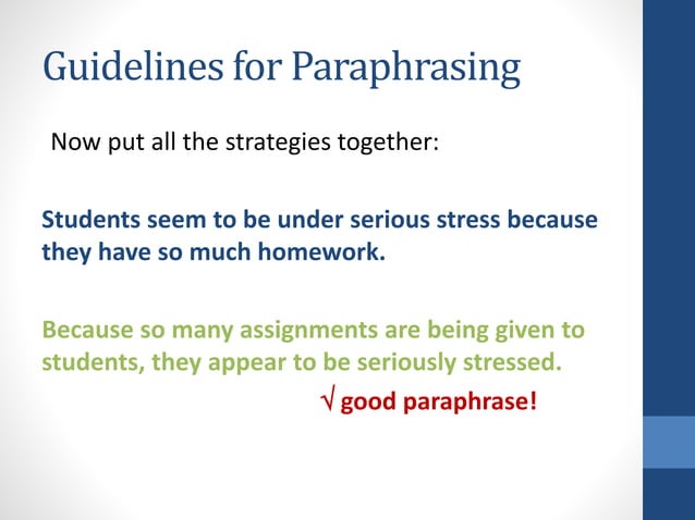 Paraphrasing | PPTX | Homework and Study | Education