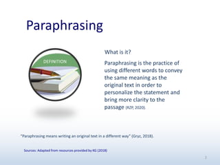 PARAPHRASING | PPTX | Education