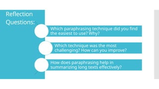 Paraphrasing Techniques for summary wiriting | PPT