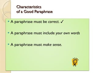 Paraphrasing- a Reading Comprehension Skill | PPT
