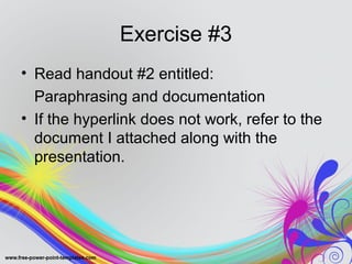 Paraphrasing and avoiding plagiarism workshop | PPT