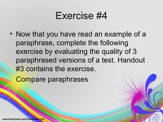 Paraphrasing and avoiding plagiarism workshop | PPT