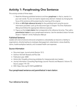 Paraphrasing and citation activities 7th ed. | PDF