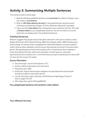 Paraphrasing and citation activities 7th ed. | PDF